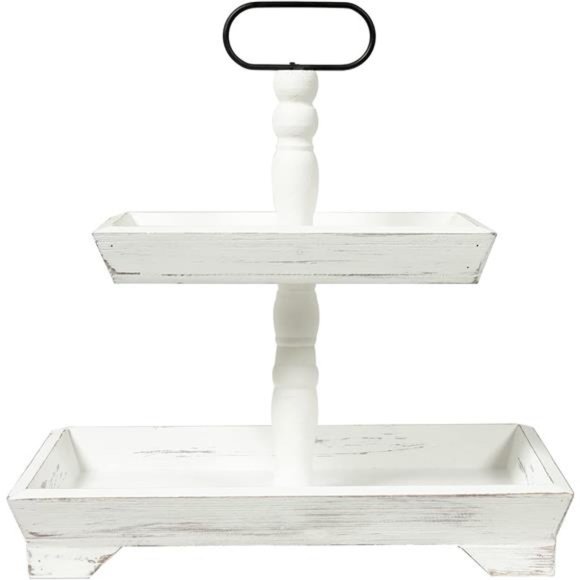 Accents | Farmhouse Two Tiered Tray Stand Rectangle Rustic Wooden Stand ...